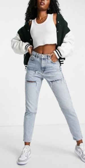 Topshop - Sofia rip mom jean in bleach-Blue