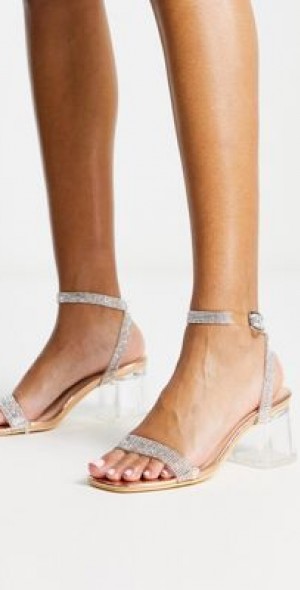 Truffle Collection - embellished clear heeled sandals in rose gold