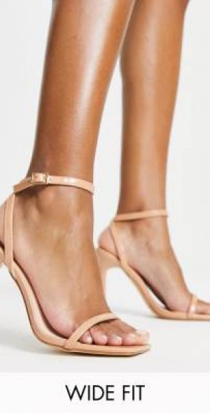 Truffle Collection - Wide Fit barely there heeled sandals in beige-Neutral
