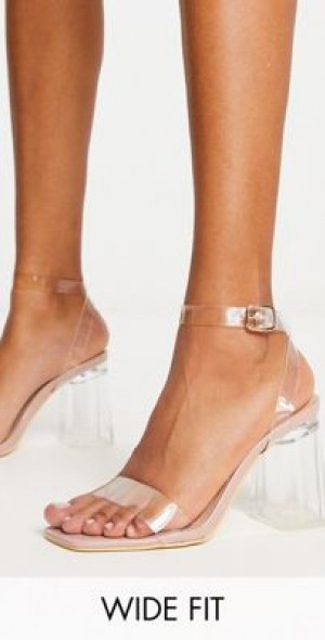 Truffle Collection - wide fit clear heeled sandals in beige-Neutral
