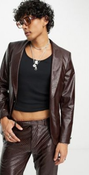 Twisted Tailor - trinity suit jacket in burgundy-Red