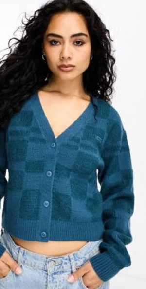 Vans - relaxed waffleknit cardigan in teal-Blue