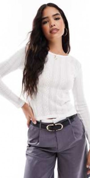 Vero Moda - pointelle long sleeve top in white