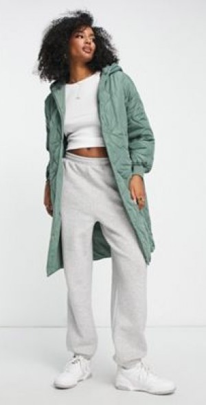 Vila - onion quilted coat with hood in green