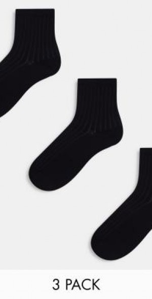 Weekday - Bella 3-pack ribbed socks in black
