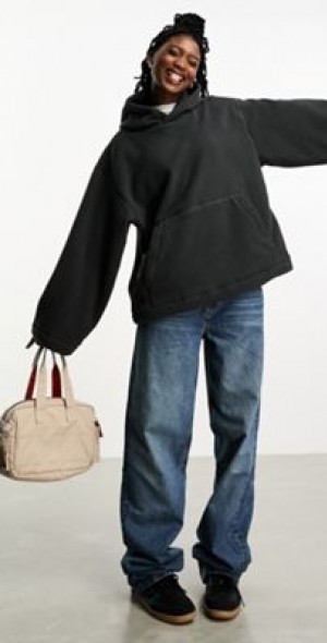 Weekday - Cameron borg fleece hoodie in black