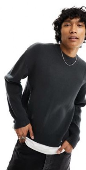 Weekday - Daniel sweater with distressed detail in charcoal-Gray