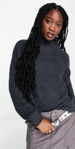 Weekday - Emmy high neck sweater in charcoal-Gray