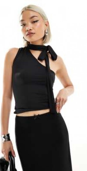 Weekday - Iza one shoulder halter top in black