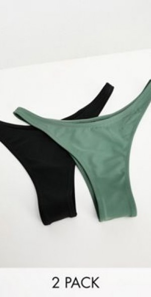 Weekday - Mini brazilian bikini bottom 2 pack in black & khaki gray-Multi