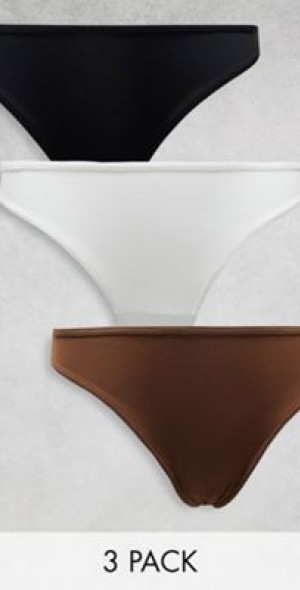 Weekday - Nana thong 3 pack in brown, white and black-Multi