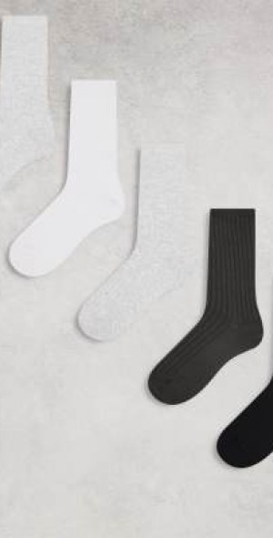 Weekday - ribbed socks 5-pack in black white & gray