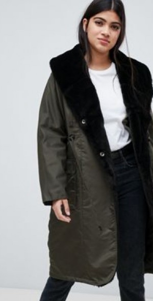 Y.A.S - Draw String Hooded Parka Jacket-Green