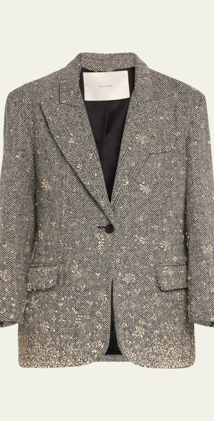Adam Lippes - Embroidered Wool Herringbone Tux Jacket