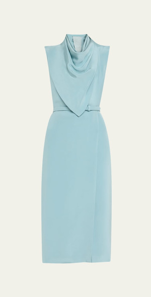 Adam Lippes - Scarf Drape Silk Crepe Midi Dress With Belt