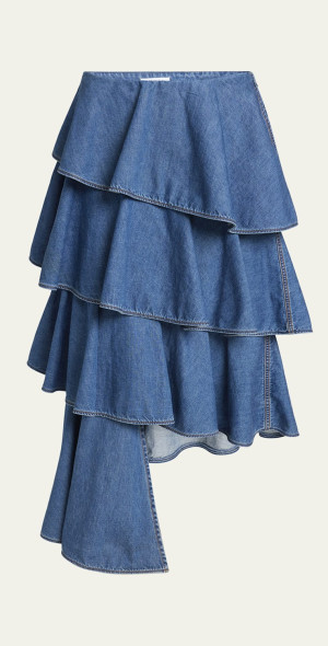 ALAIA - Spiral Ruffle Denim Midi Skirt