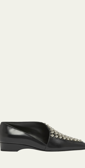 ALAIA - Studded Leather Asymmetrical Loafers
