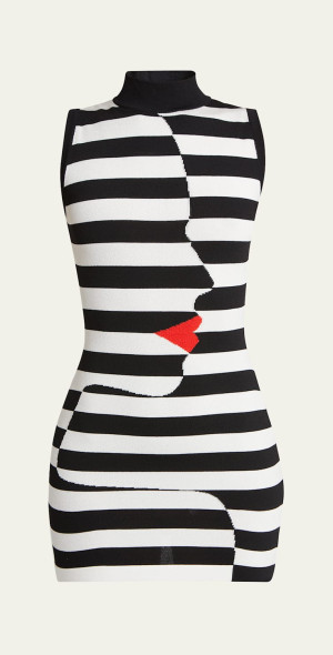 Balmain - Face Print Striped Mini Body-Con Dress