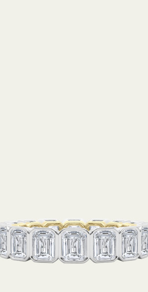 HauteCarat - 18K Emerald Cut Bezel Lab Grown Diamond Eternity Band, 9.0tcw