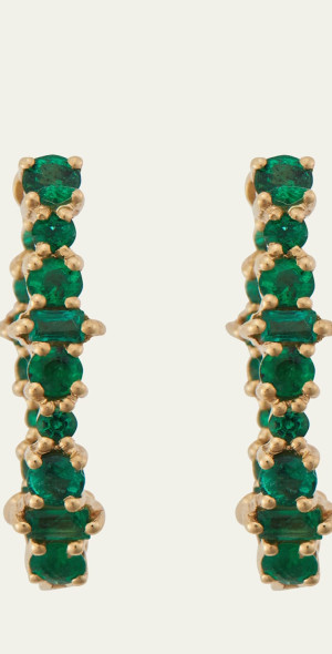 ILEANA MAKRI - Emerald Inside Out Hoop Earrings in 18K Yellow Gold