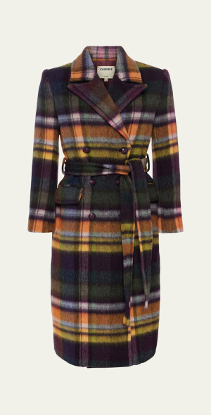 L'Agence - Olina Belted Plaid Trench Coat