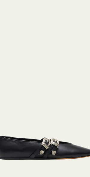 Le Monde Beryl - Claudia Leather Dual-Buckle Ballerina Flats