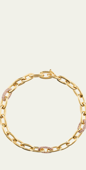 PATTARAPHAN - 9K Gold Tri Pavé Baby Seamless Link Bracelet with Amethysts