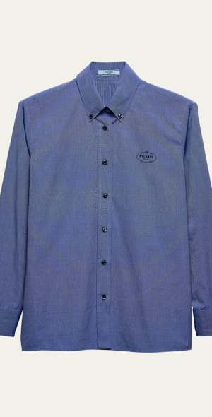 Prada - Logo Embroidered Fil-a-Fil Shirt