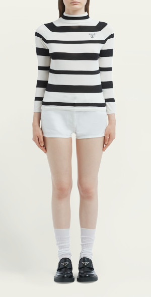 Prada - Stripe Logo-Intarsia Mock-Neck Top