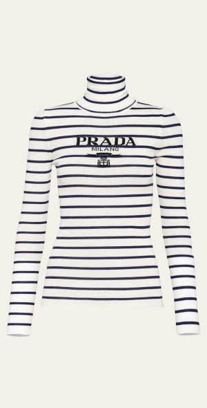 Prada - Stripe Logo-Intarsia Turtleneck Sweater