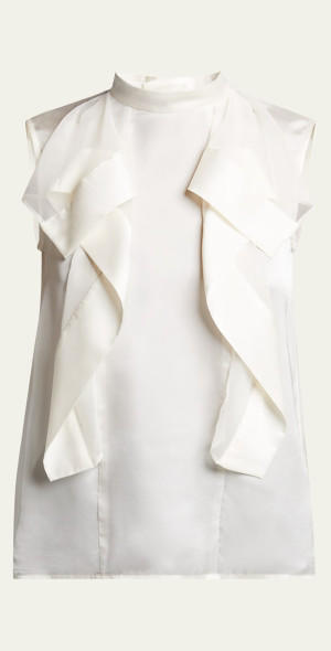 SACAI - Ruffle High Neck Satin Chiffon Blouse
