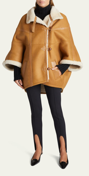 Saint Laurent - Oversized Leather Cape with Shearling Lining