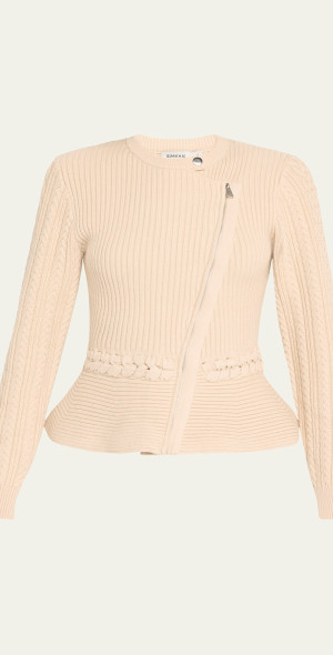 SIMKHAI - Andi Mixed-Knit Cotton Peplum Jacket