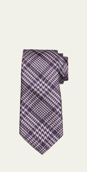 TOM FORD - Men's Mulberry Silk Houndstooth Plaid Tie