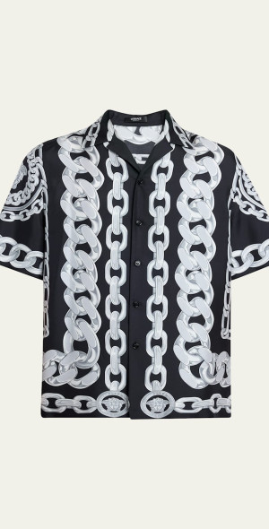 Versace - Men's Medusa Chain Silk Twill Camp Shirt