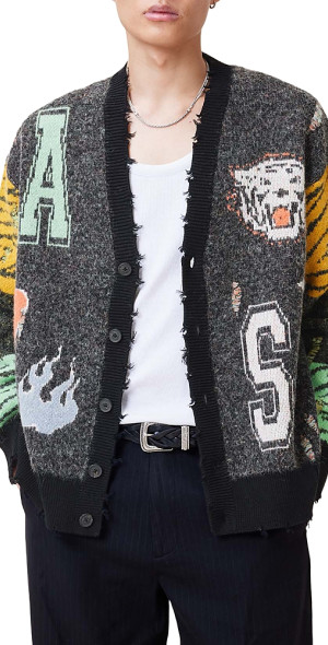 Allsaints - Akki Oversized Fit Logo Letter Cardigan