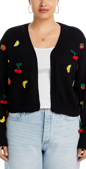 Aqua - Fruit Embroidered Cropped Cardigan