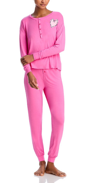 Aqua - Henley Heart Patch Pajama Set