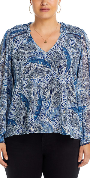 Aqua - Leaf Print Blouse