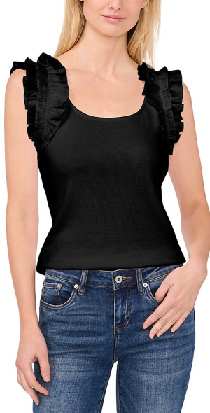 Cece - CeCe Ruffle Sleeve Ribbed Top