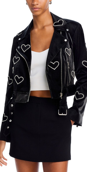Cinq A Sept - Cinq a Sept Zoe Faux Leather Rhinestone Heart Jacket