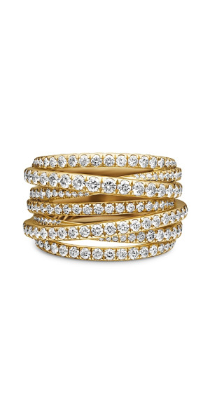 David Yurman - 18K Yellow Gold Diamond Crossover Multirow Stack Look Ring