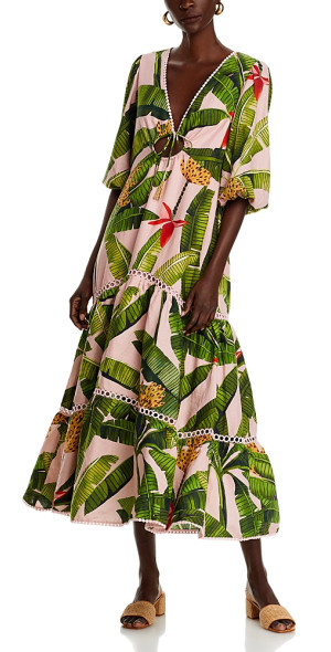 Farm Rio - Banana Leaves Pink Tiered Dress