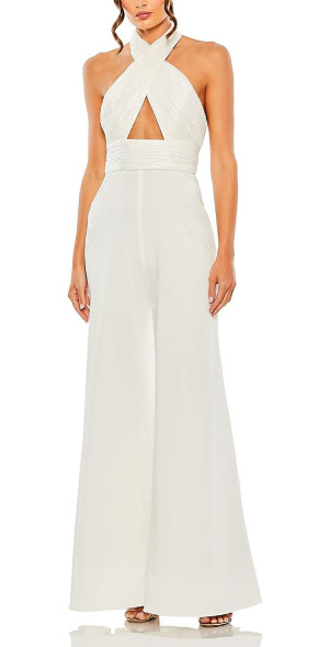 Mac Duggal - Sequined Cross Neck Halter Jumpsuit