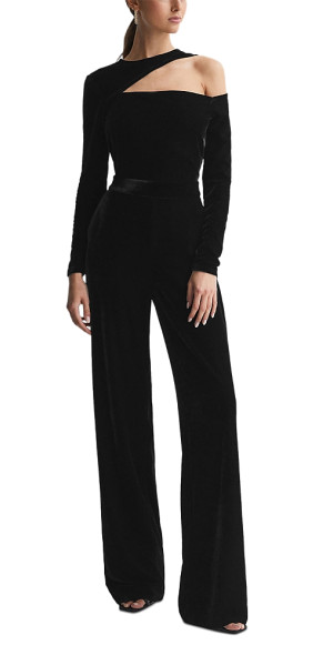 Reiss - Adele Cut Out Velvet Long Sleeve Jumpsuit
