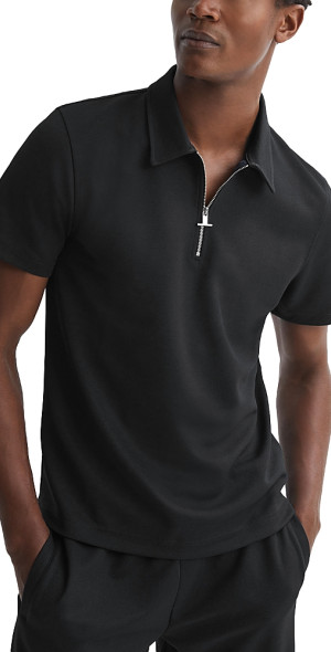 Reiss - Floyd Short Sleeve Half Zip Textured Polo