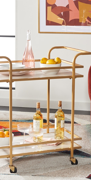 Safavieh - Lameris 2 Tier Matte Gold Bar Cart with Handles