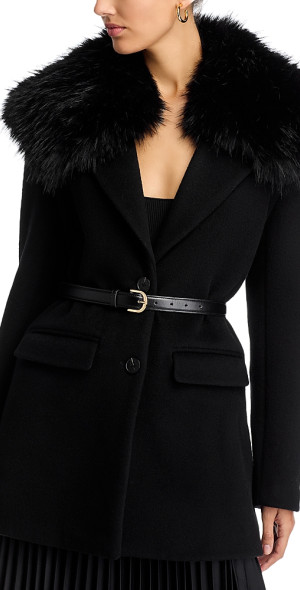 Self-portrait - Self-Portrait Faux Fur Collar Coat