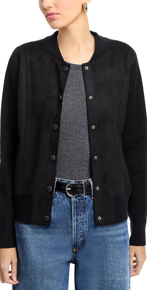 Sioni - Faux Suede Snap Front Bomber Jacket