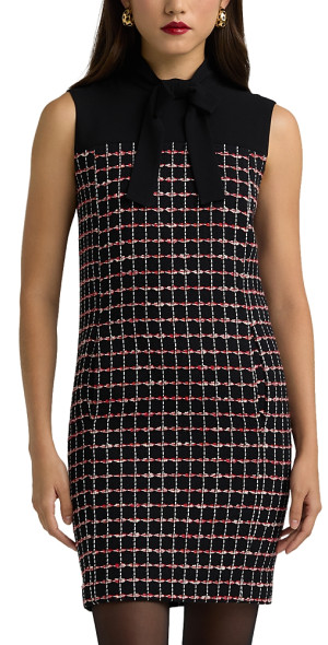 St. John - Window Pane Tweed Mixed Media Dress